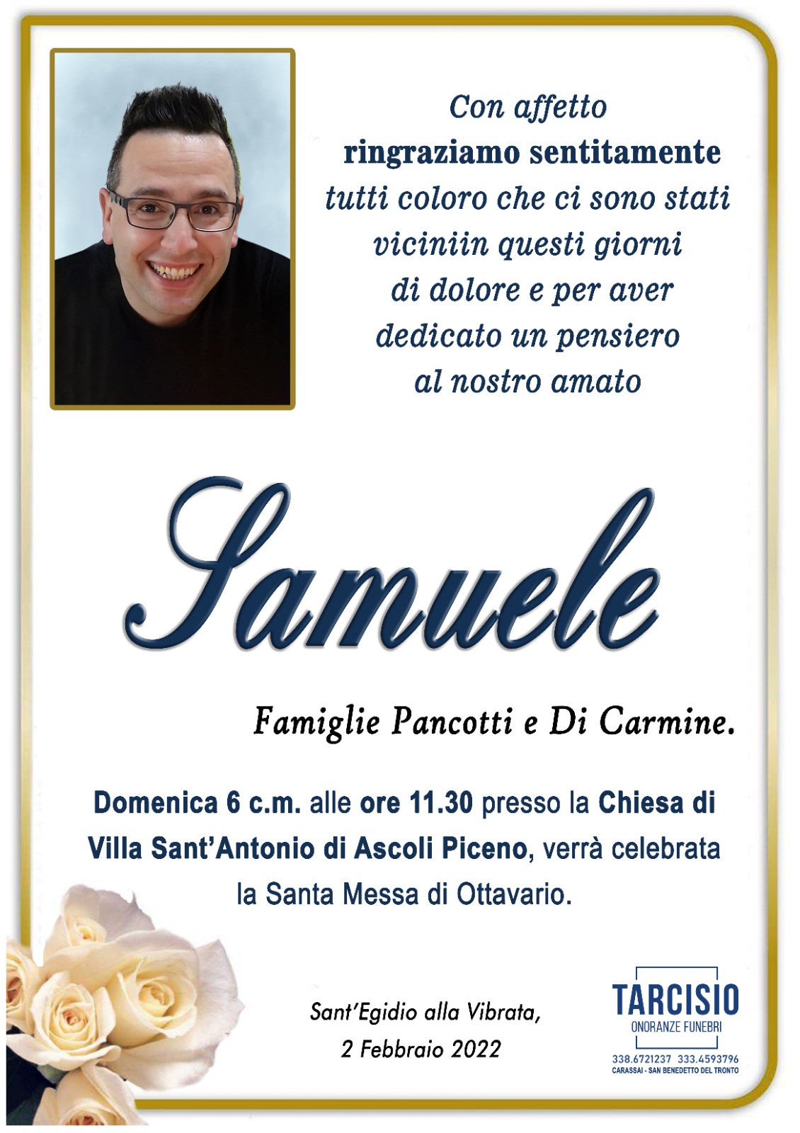 Ringraziamenti Samuele Pancotti - Riviera Oggi