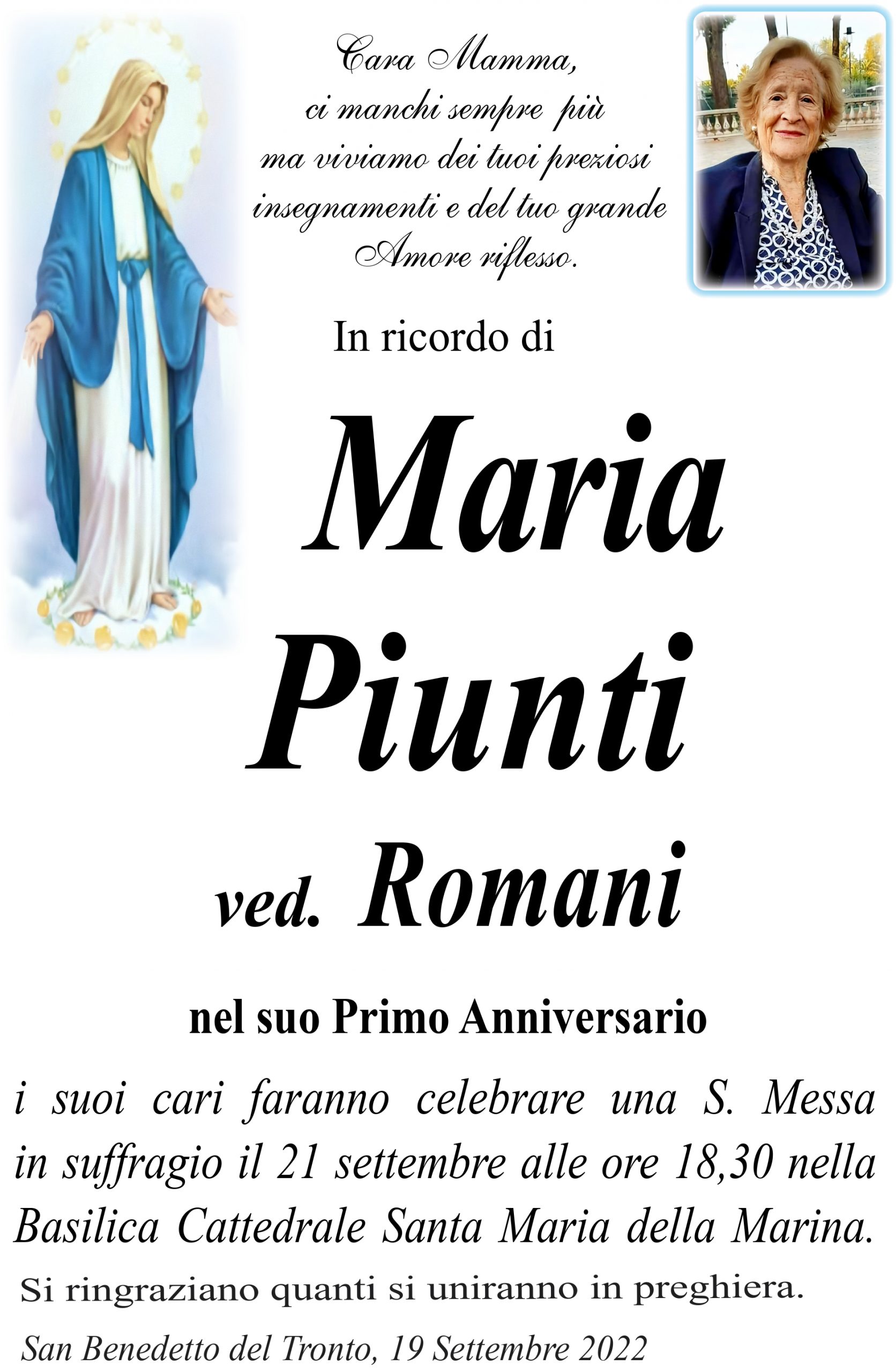 Anniversario Maria Piunti - Riviera Oggi