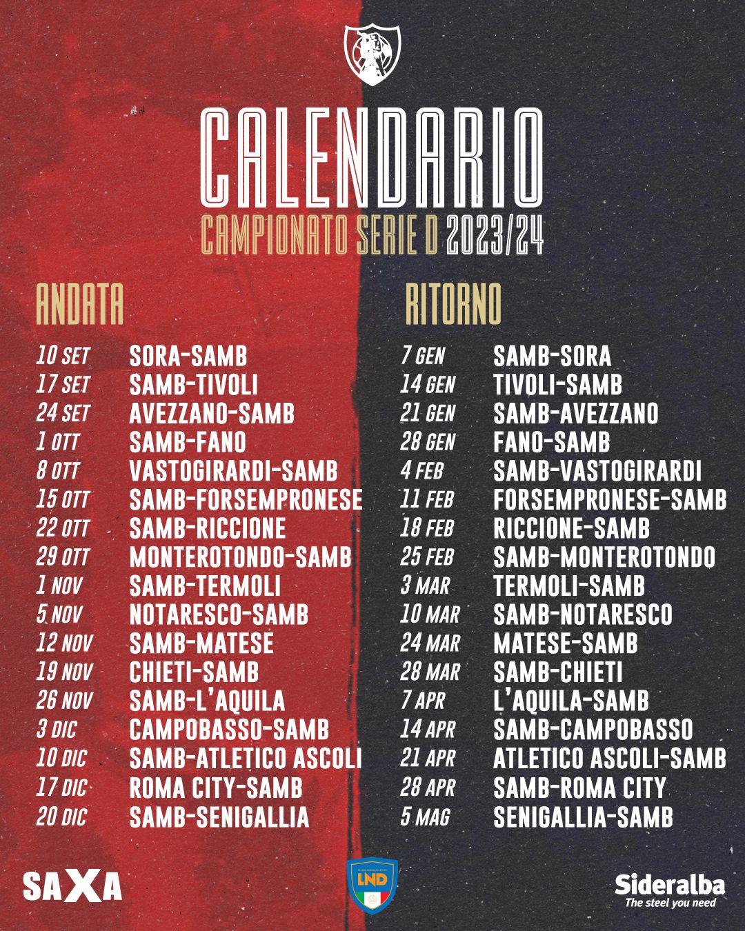 Samb, ecco il calendario con le date ufficiali dei match - Riviera Oggi
