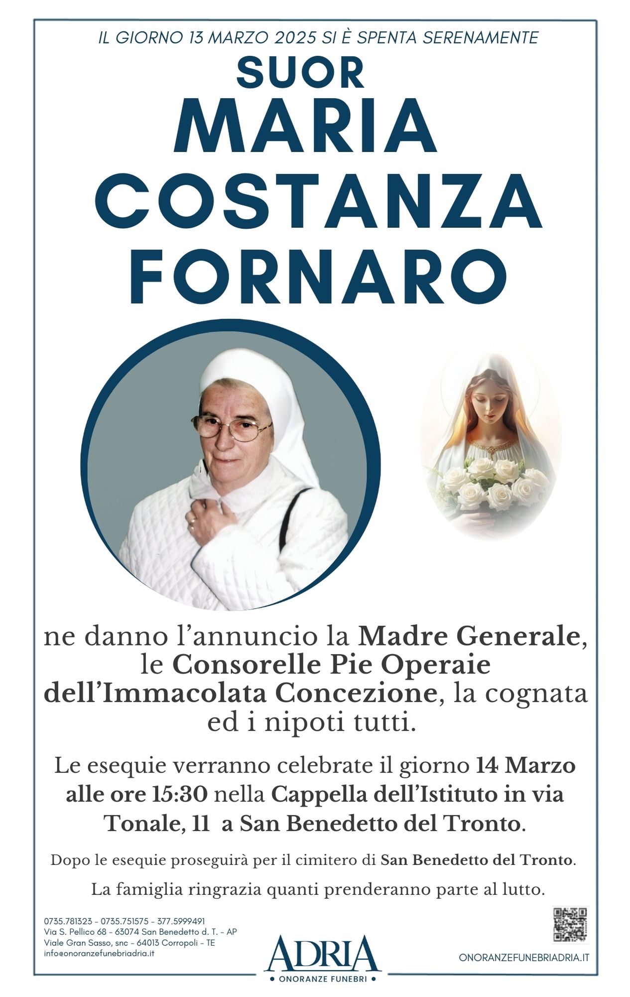 Suor Maria Costanza Fornaro - Riviera Oggi