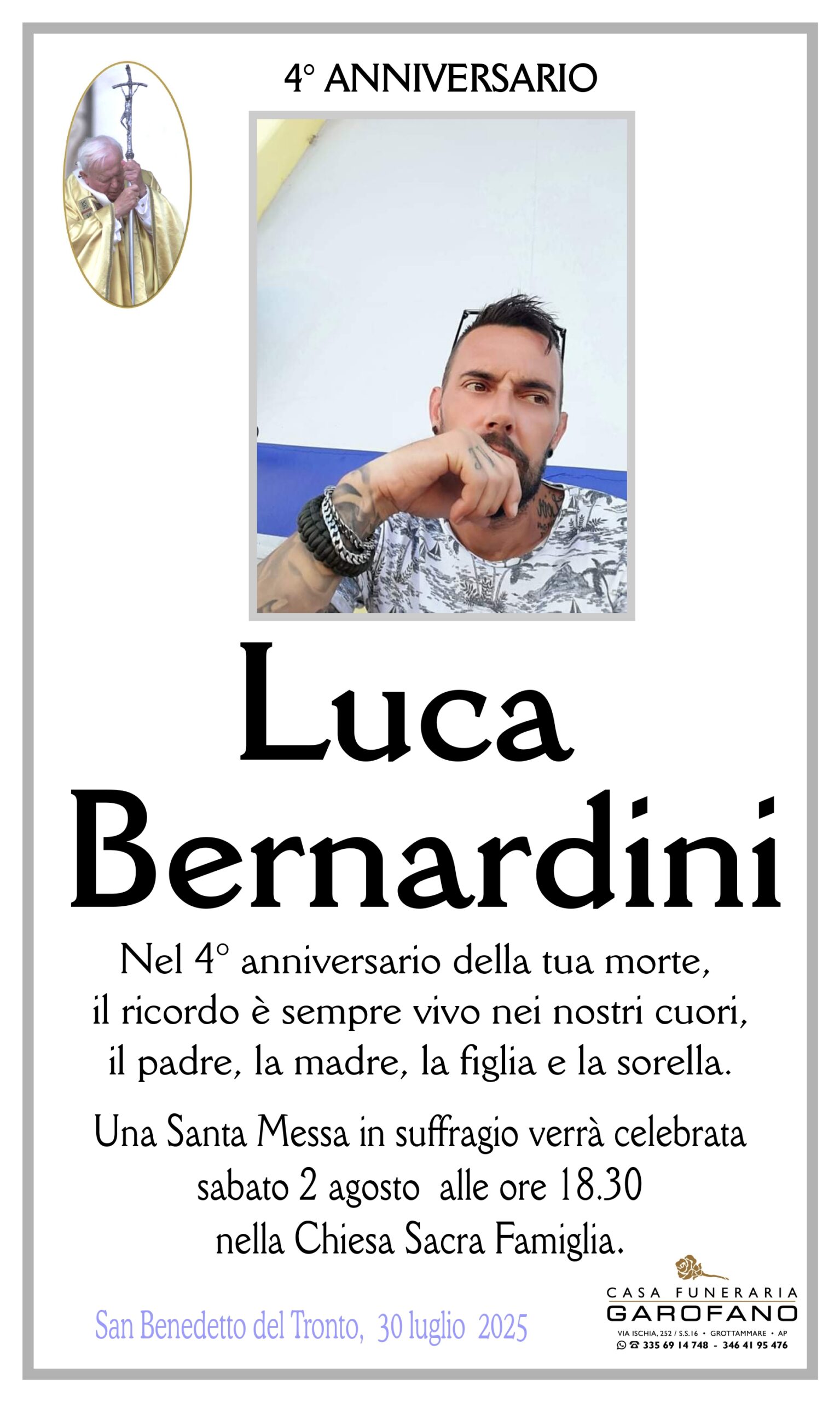 Quarto anniversario Luca Bernardini - Riviera Oggi