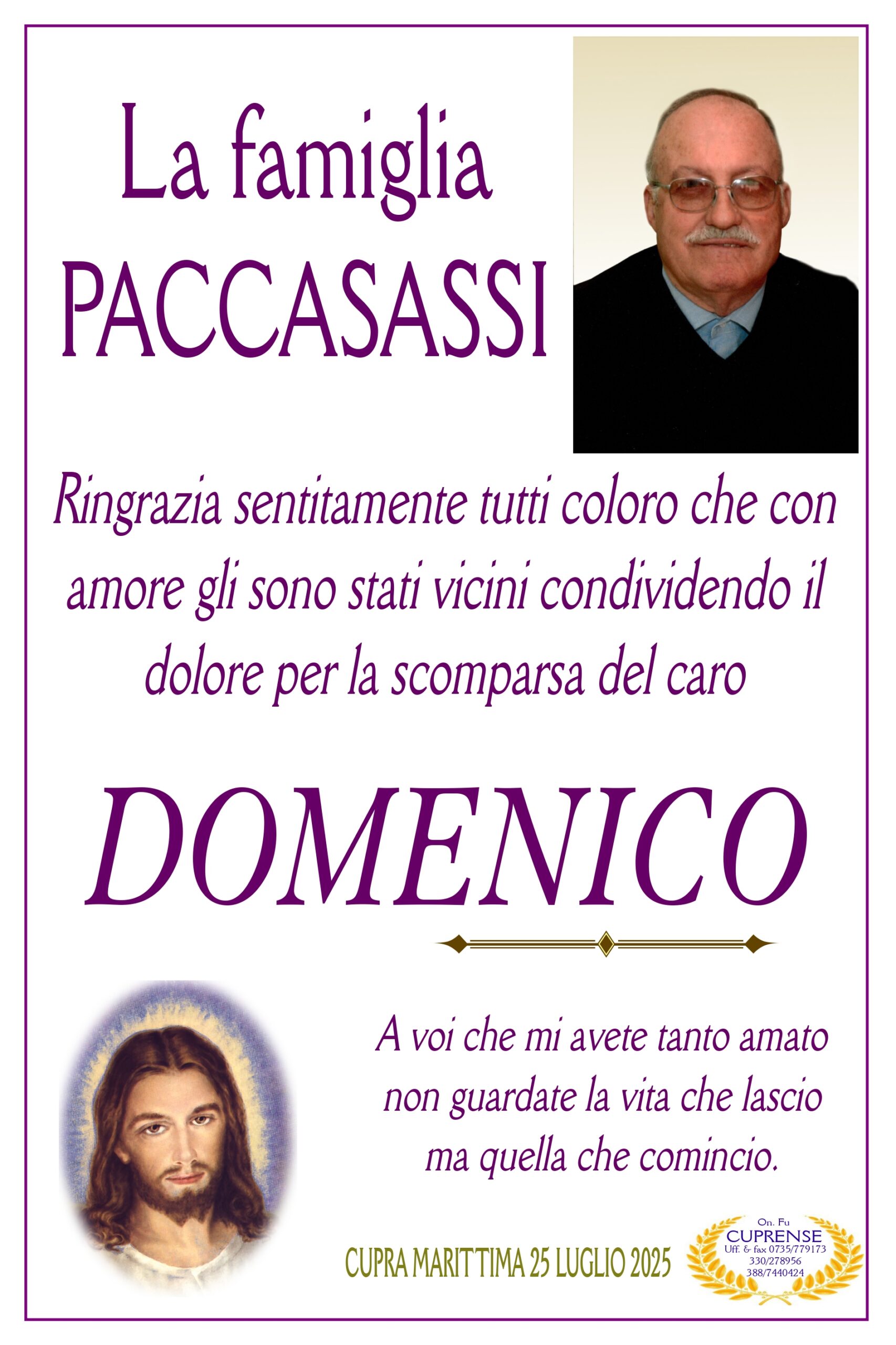 Ringraziamento famiglia Paccasassi - Riviera Oggi